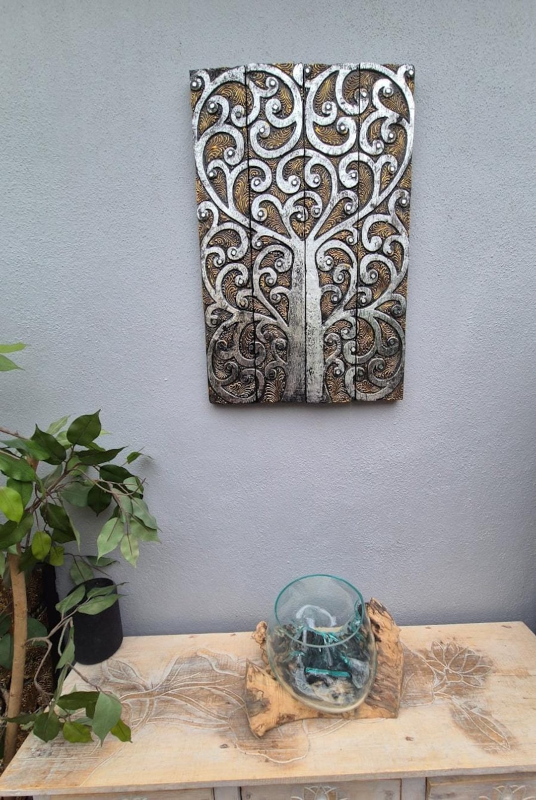 Rustic Tree of Life Wall Art Large Silver Gold Mirror Tree of Life Wall ...