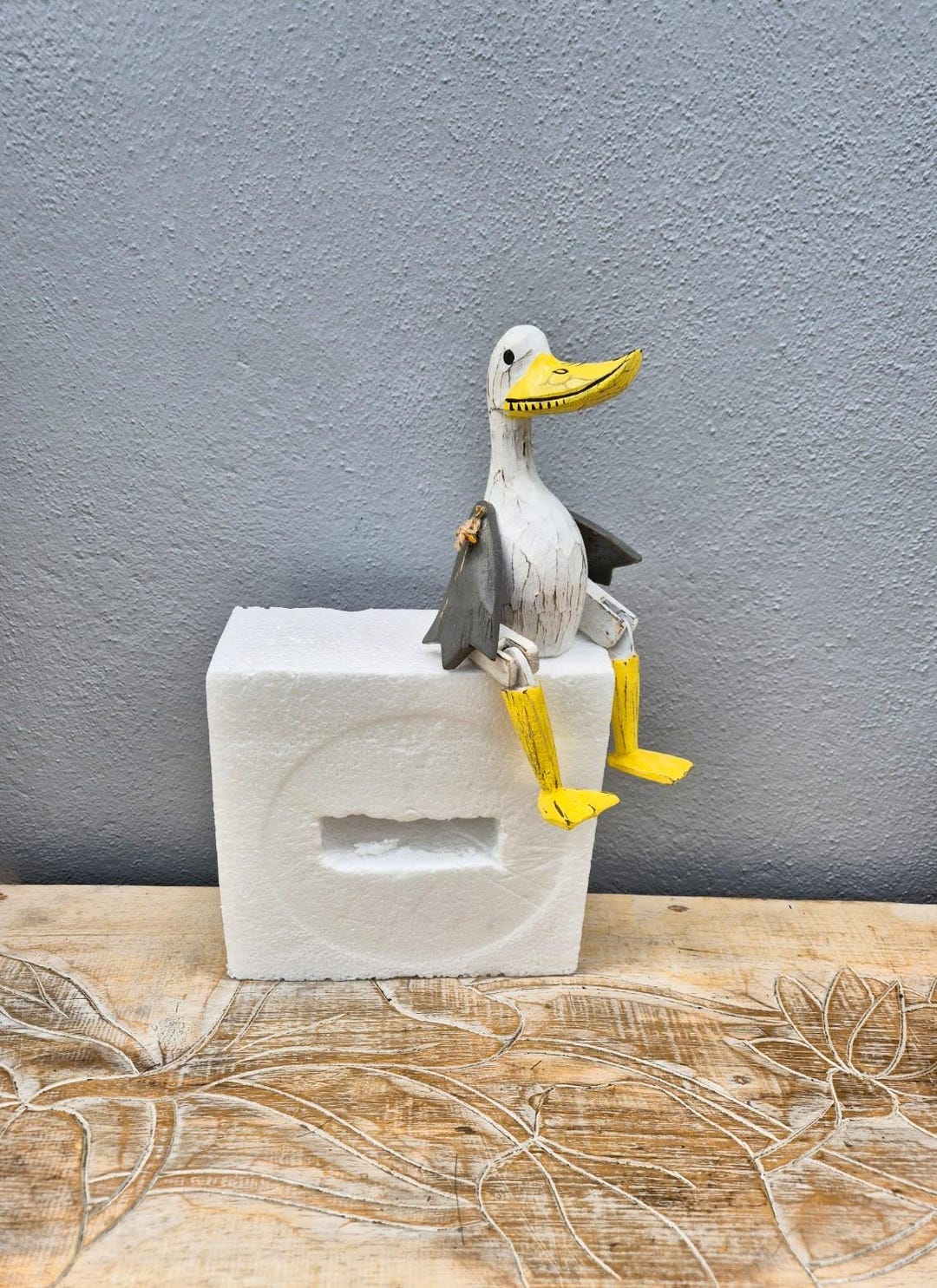 Hand Made Large Dangle Leg Duck Shelf Sitter Duck Ornament Wooden Duck ...