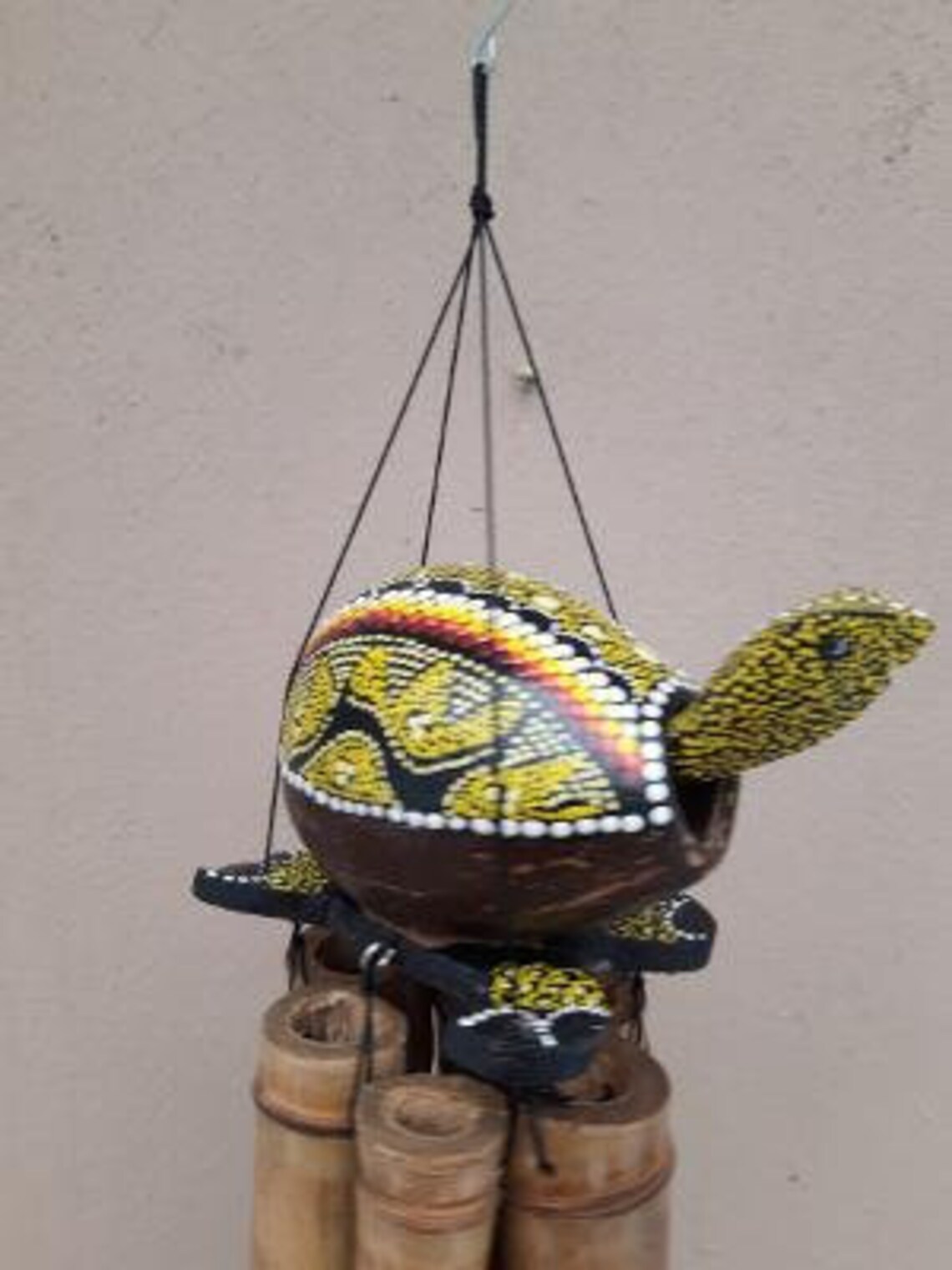 Unusual Bamboo Coconut Nodding Turtle Wind Chime Green | Etsy
