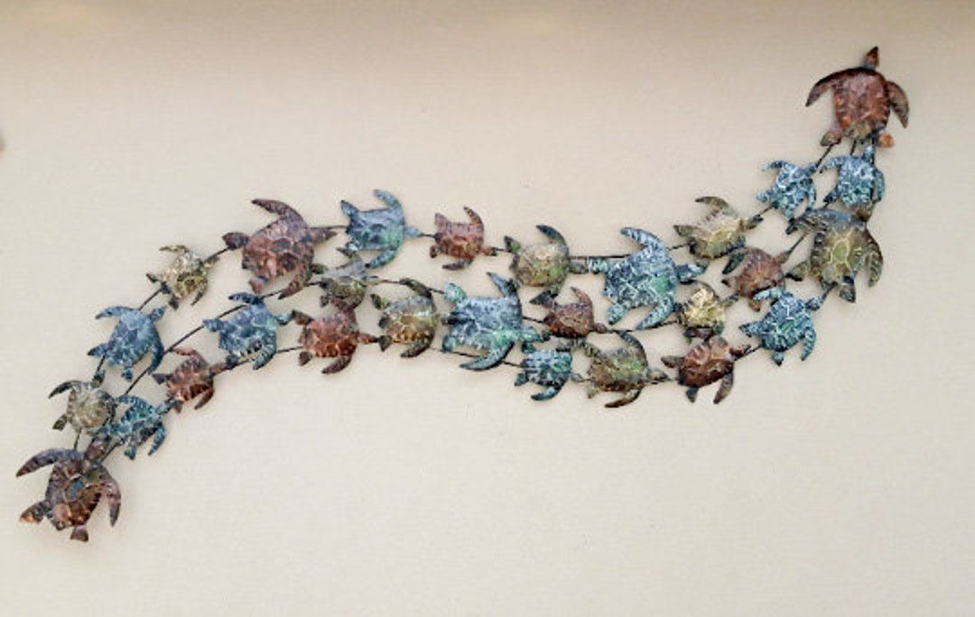 Copper Silver Gold Turtle Wave Unusual Giant Metal Turtle Art 145cm ...