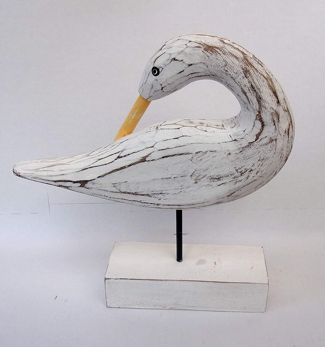 Unusual Wooden Egret Painted White Wading Bird Shabby Chic Seaside ...