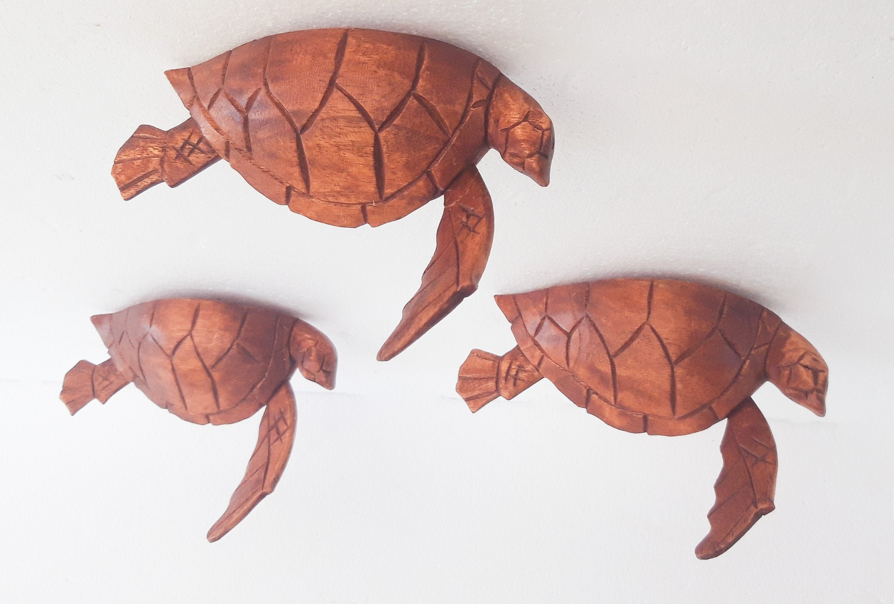 Wooden Turtle Wall Art Set of 3 Hand Carved Wooden 3D Wall | Etsy