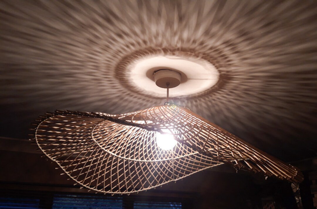 Koolie Wave Rattan Lamp Shade Unusual Giant Ethnic Bali Boho Lamp Shade ...