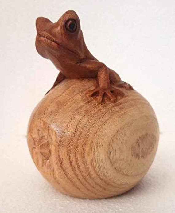 Unusual Hand Carved Wooden Frog on Apple Carving 10cm Wood - Etsy UK