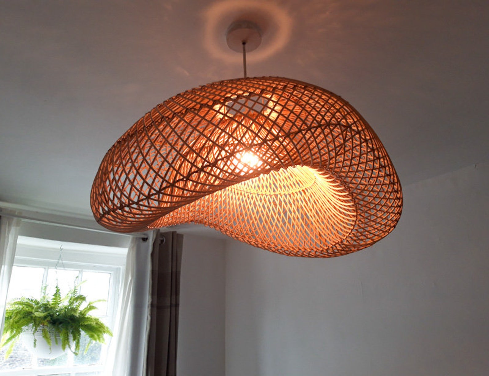 Kurakura Wave Rattan Lamp Shade Unusual Giant Ethnic Bali Boho - Etsy UK