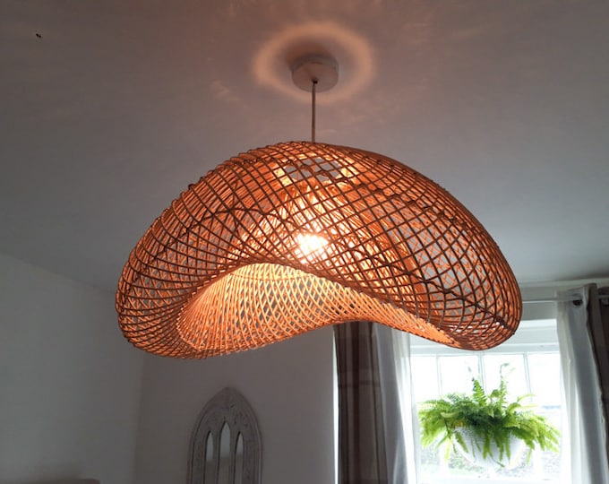 Kurakura Wave Rattan Lamp Shade Unusual Giant Ethnic Bali Boho - Etsy