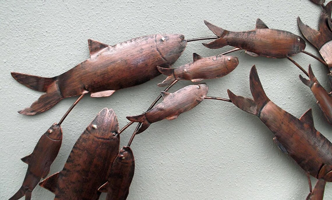 Contemporary Burnt Black Copper Fish Shoal 3D Metal Circle - Etsy UK