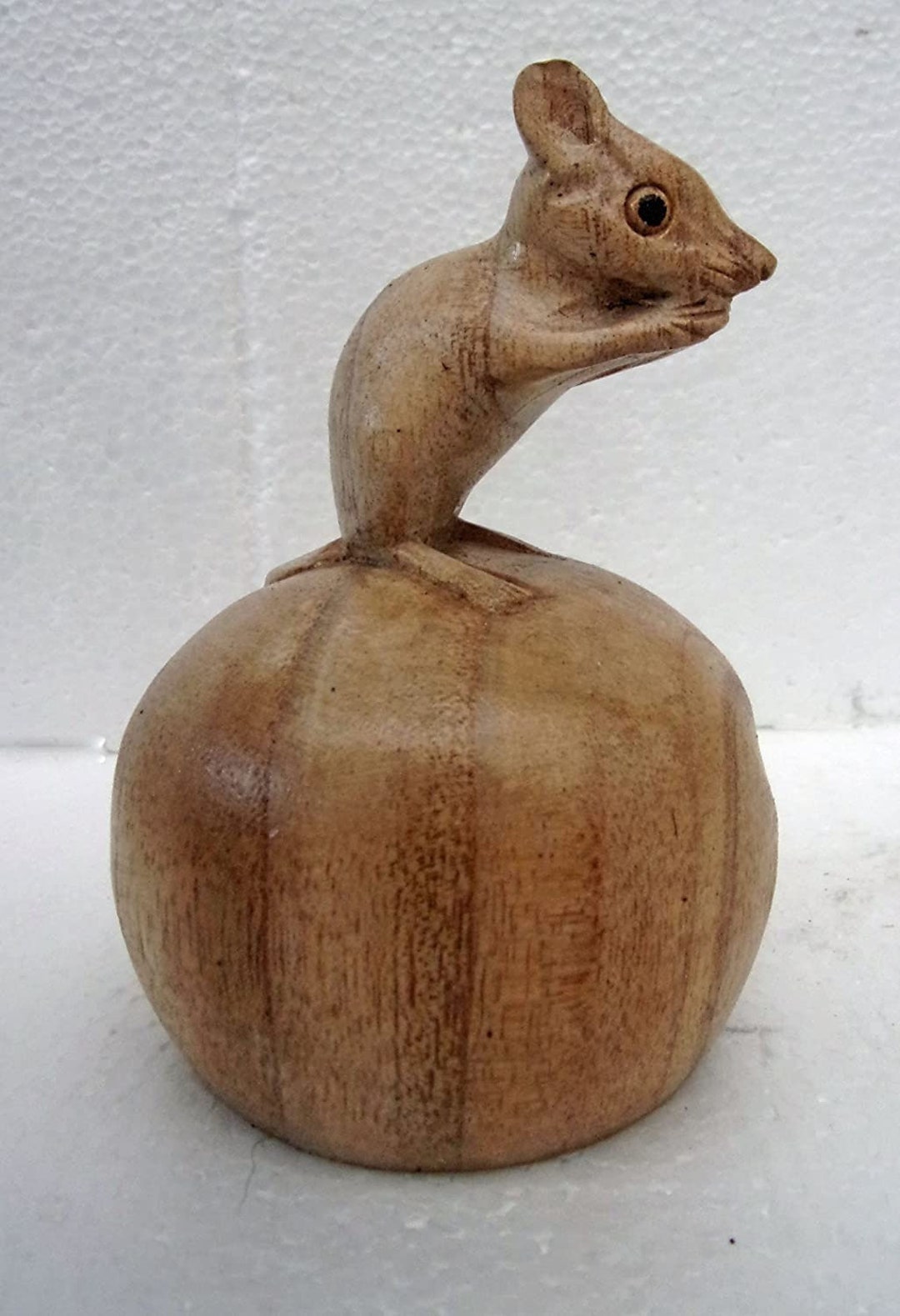 Unusual Hand Carved Wooden Mouse on Apple - Etsy UK