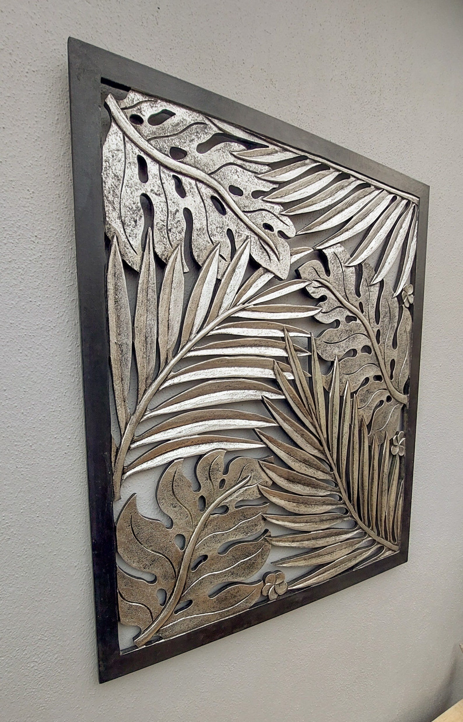 Decorative Giant Black & Burnt Silver Leaf Wall Art Fern Leaf - Etsy UK
