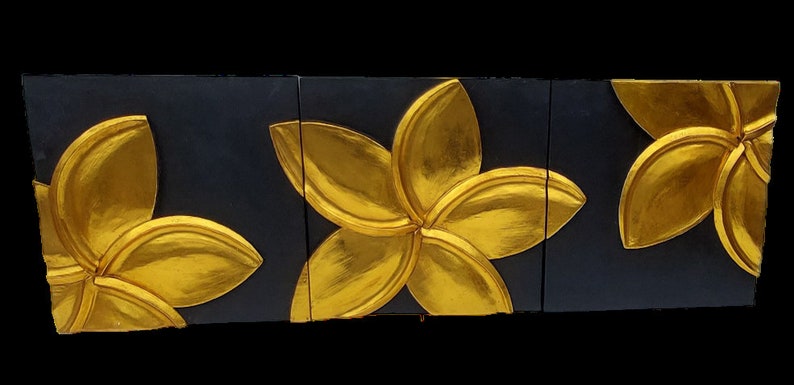 Hand Carved Set of 3 Frangipane Flower Wall Plaque Frangipane Triptych ...