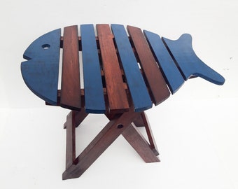 Unusual Folding Rustic Fish Table Blue Grey White Shabby Chic Table ...