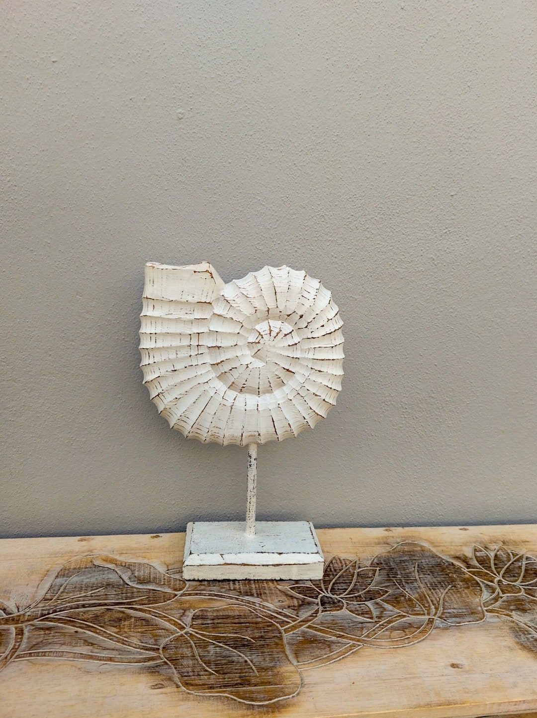 Hand Made Shabby Chic Bali Shell Ornament on Stand White Shell Ornament ...