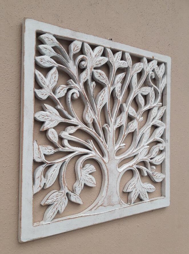 Shabby Chic Tree of Life Wall Art Unusual Whitewash Tree of Life Plaque ...