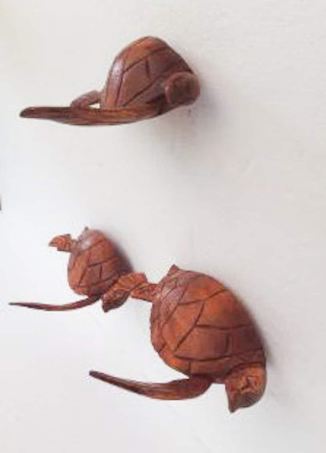 Wooden Turtle Wall Art Set Of 3 Hand Carved Wooden 3d Wall Etsy