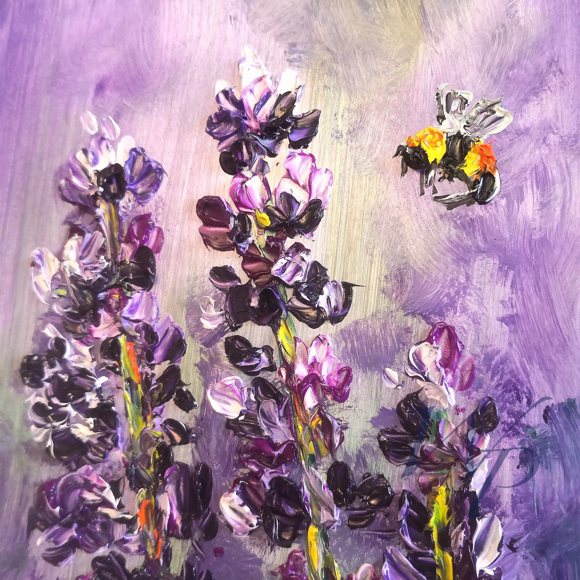Lavender Honeybee Painting Wildflower Field Painting Meadow - Etsy