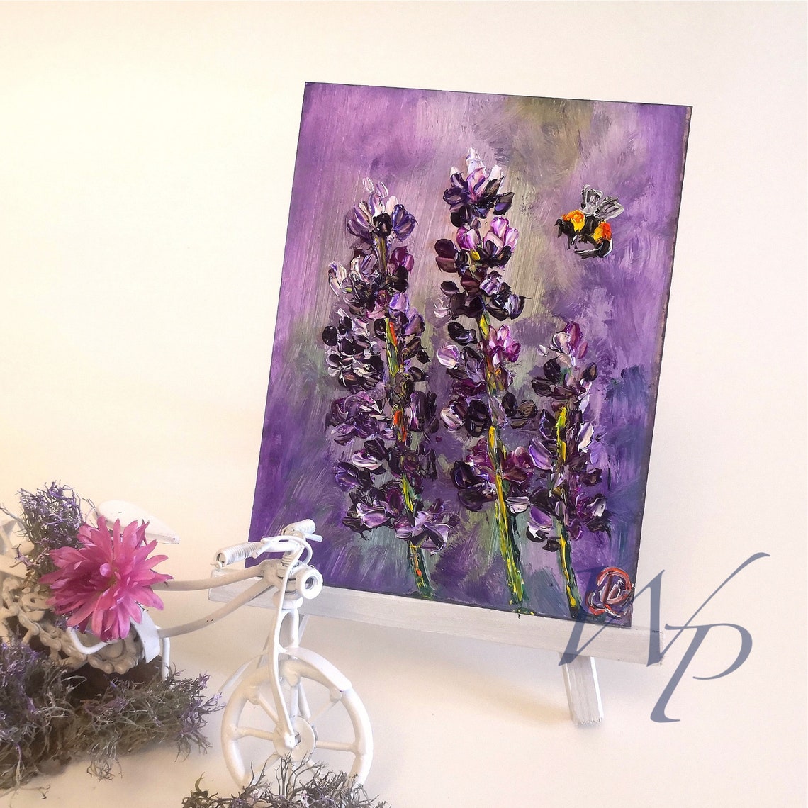 Lavender Honeybee Painting Wildflower Field Painting Meadow - Etsy