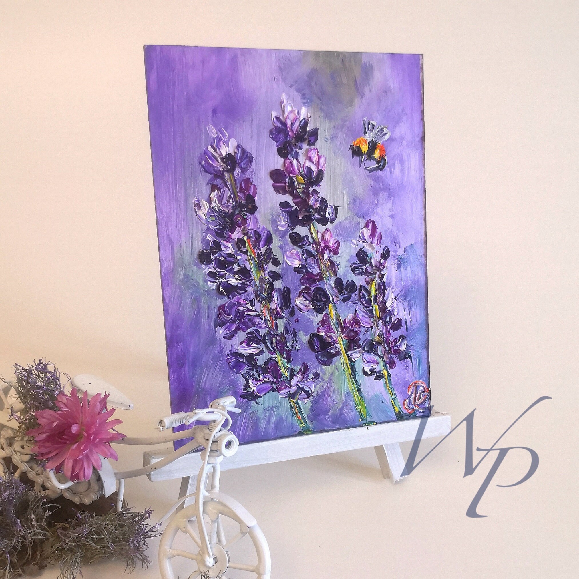 Lavender Honeybee Painting Wildflower Field Painting Meadow - Etsy