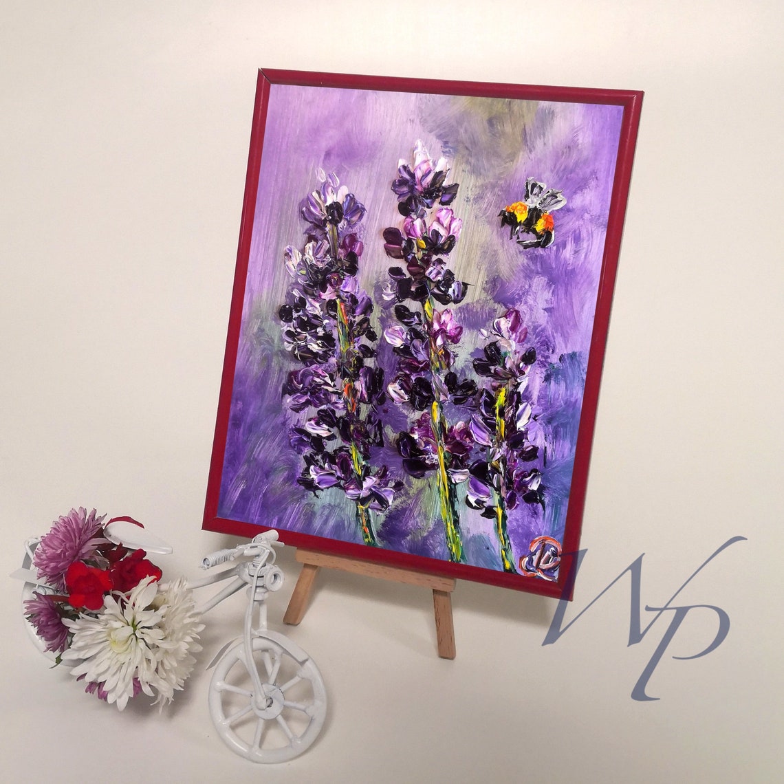 Lavender Honeybee Painting Wildflower Field Painting Meadow - Etsy