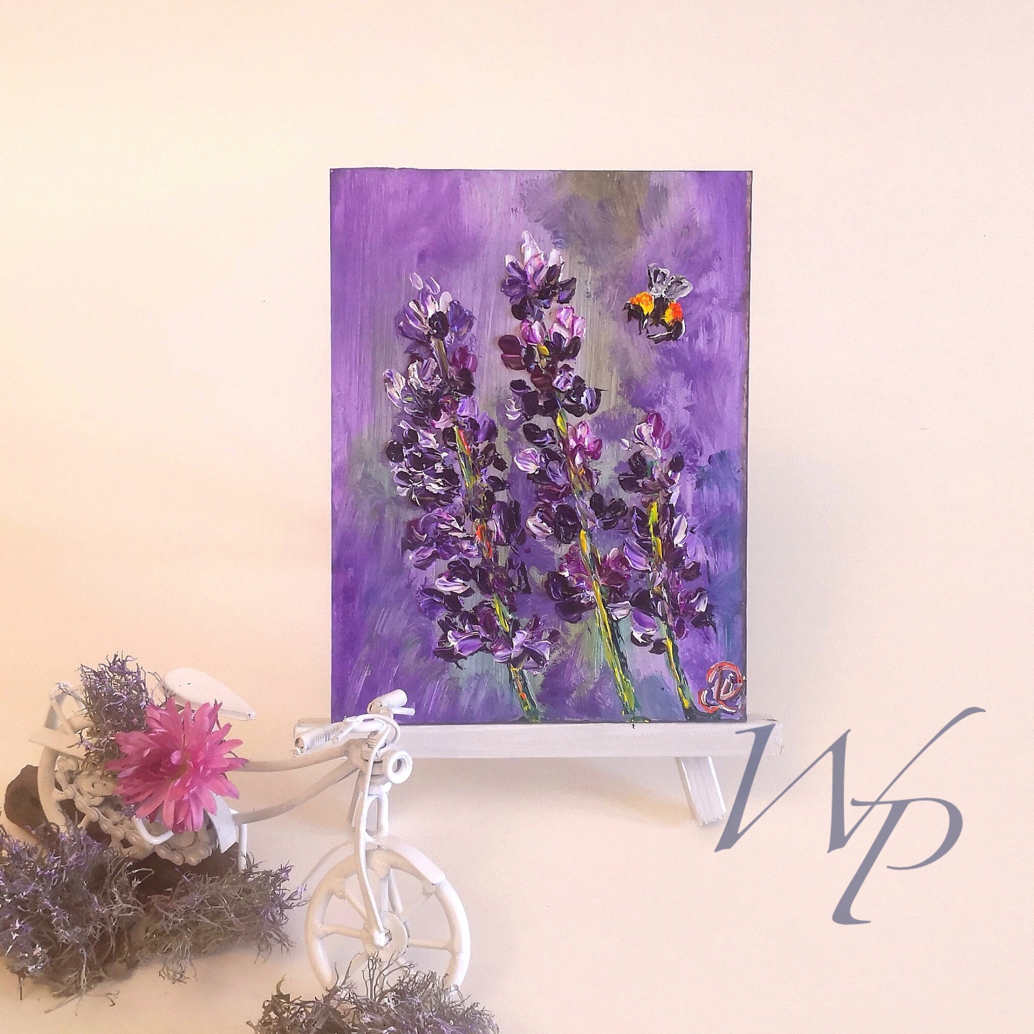 Lavender Honeybee Painting Wildflower Field Painting Meadow - Etsy