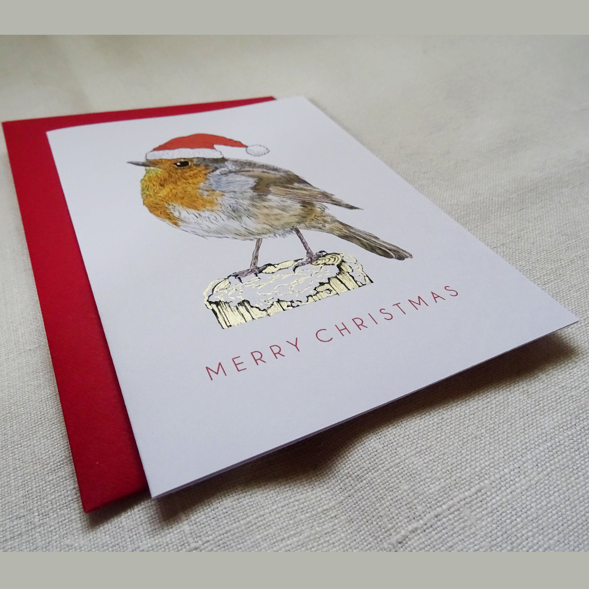 Robin Bird Christmas Card With Santa Hat, Merry Xmas Gift for Animal ...