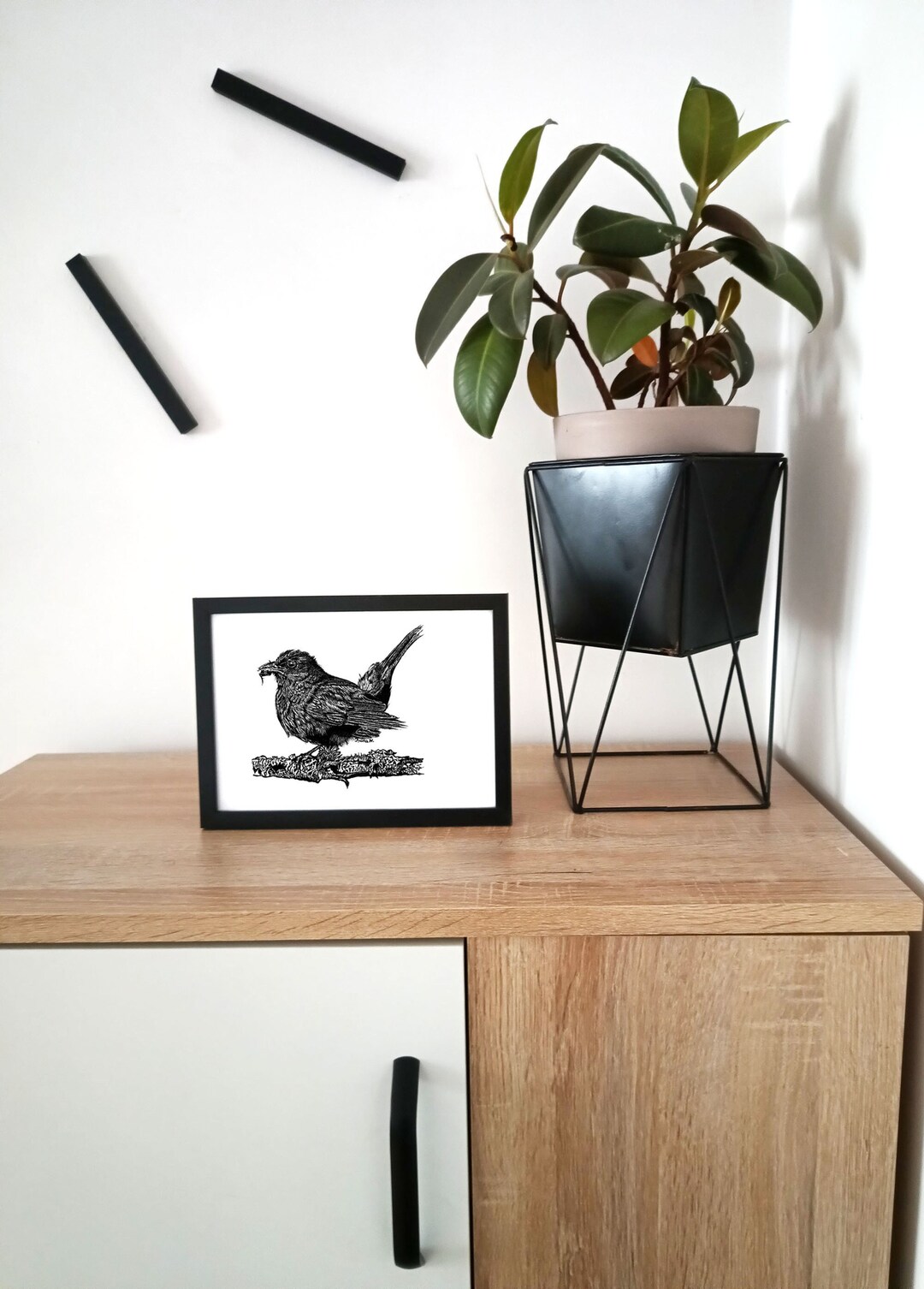 Blackbird Original Ink Drawing, Wall Decor Backyard Bird Art, Nature ...