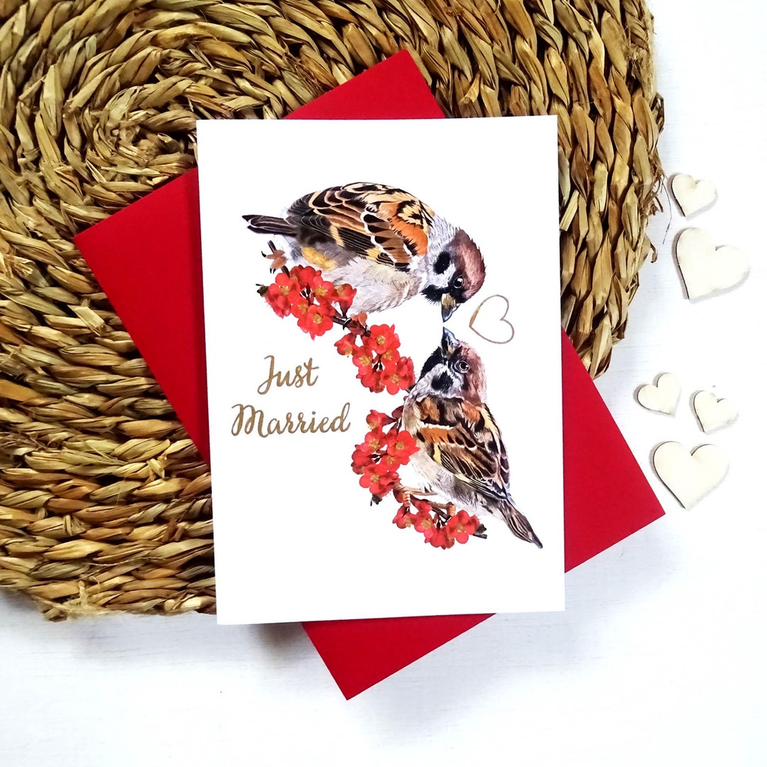 Personalized Wedding Card, Bird Couple in Love, Tree Sparrow Pair ...