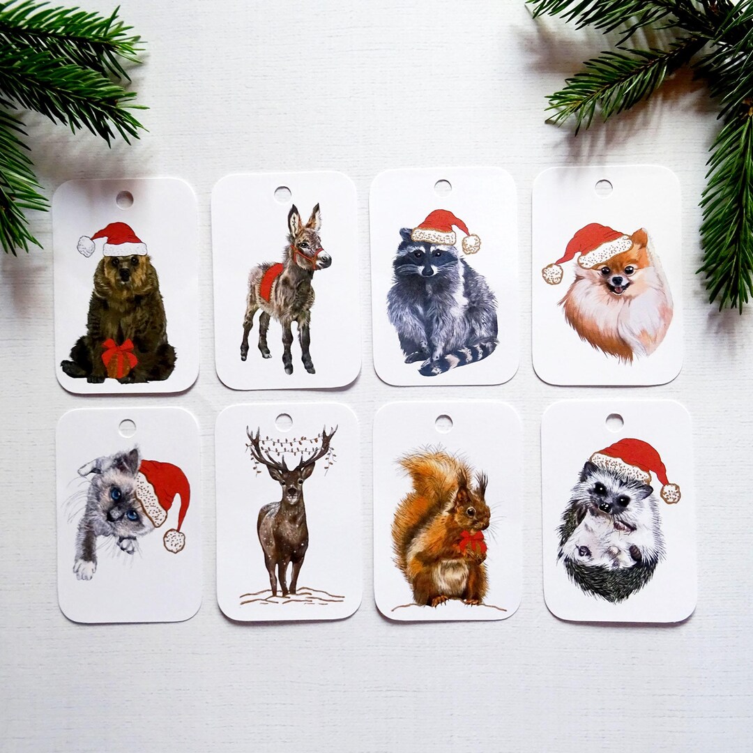 Set of 8 Christmas Gift Tags, Woodland Animal Labels Pack, Xmas Present ...