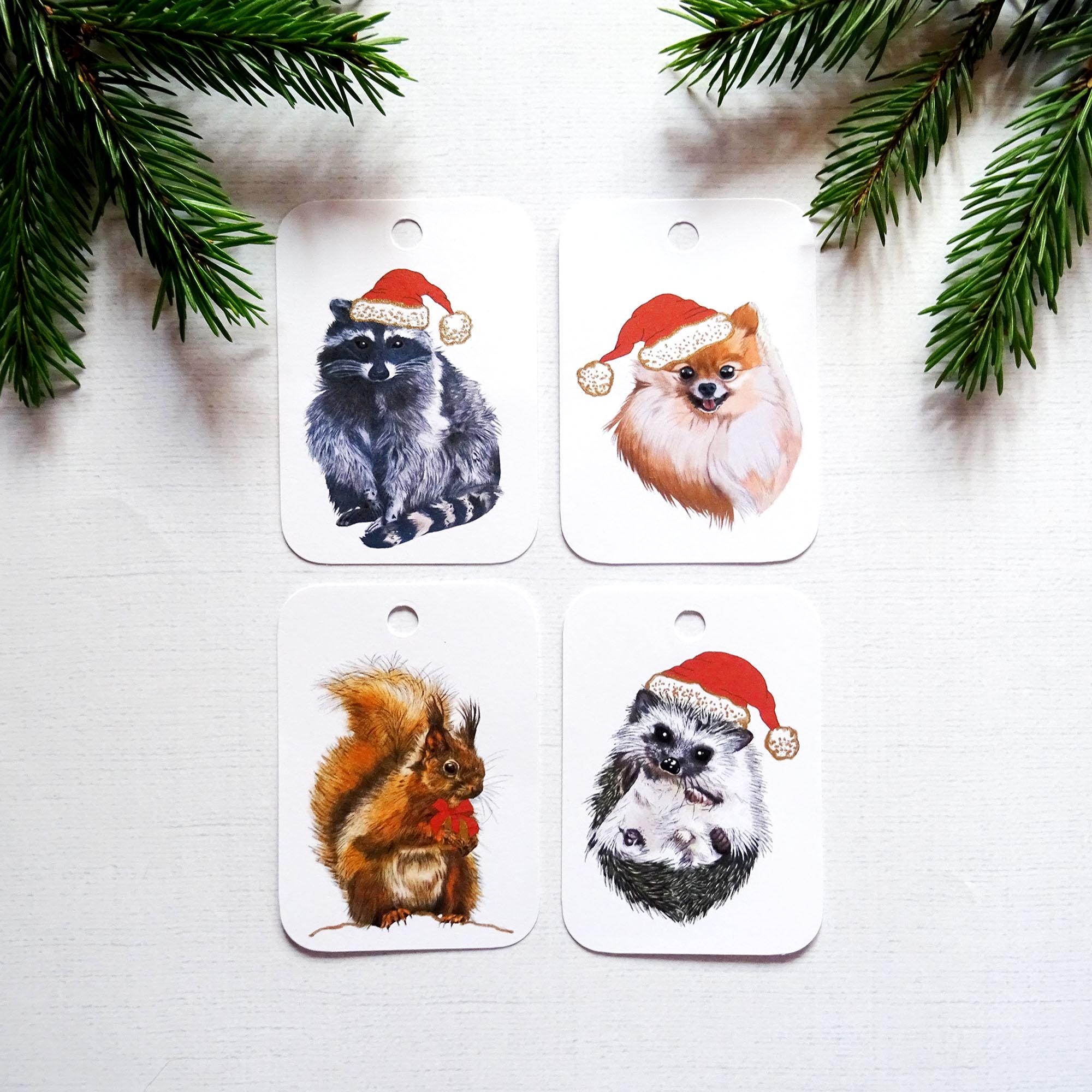 Set of 8 Christmas Gift Tags, Woodland Animal Labels Pack, Xmas Present ...