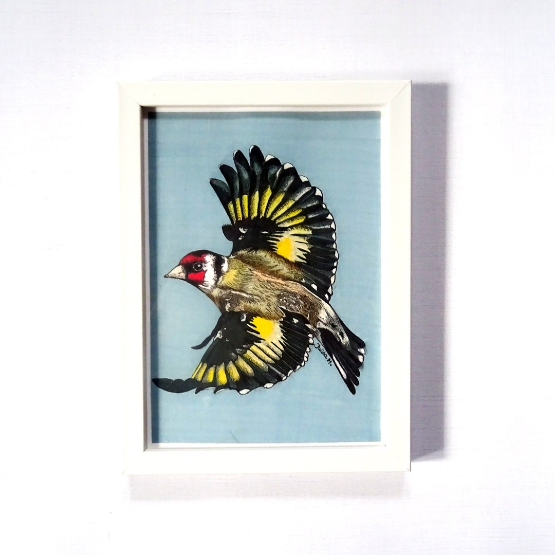 One of Kind Goldfinch Painting, Realistic Bird Art in Frame, Perfect ...