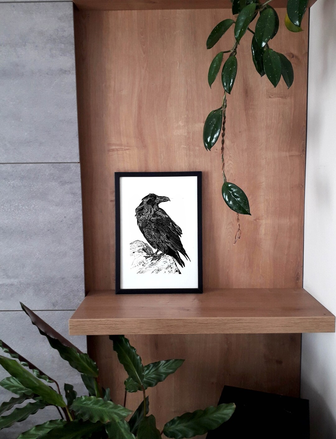 Raven Realistic Ornithology Drawing, Dark Bird Portrait for Gothic Room ...