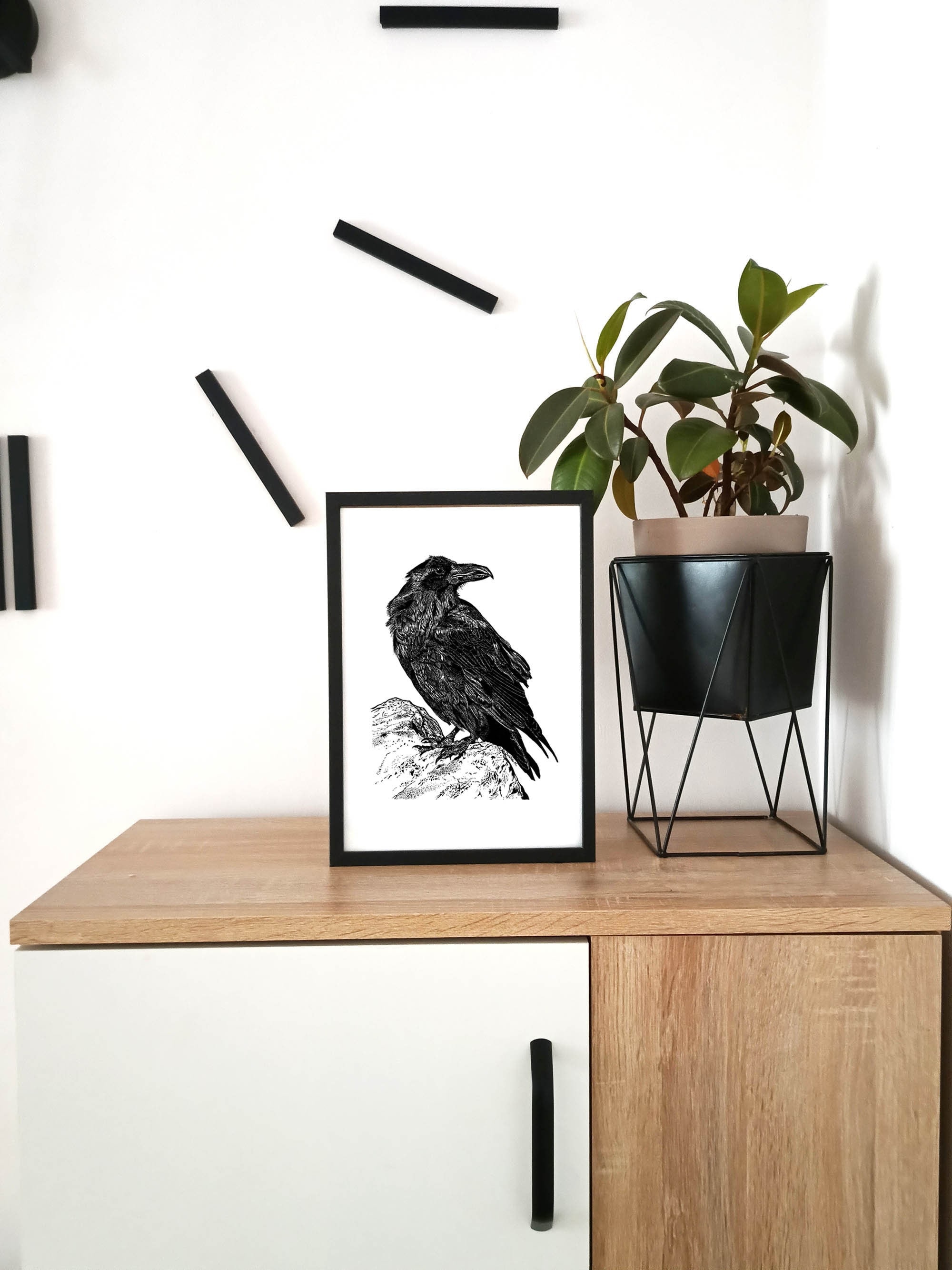 Raven Realistic Ornithology Drawing, Dark Bird Portrait for Gothic Room ...