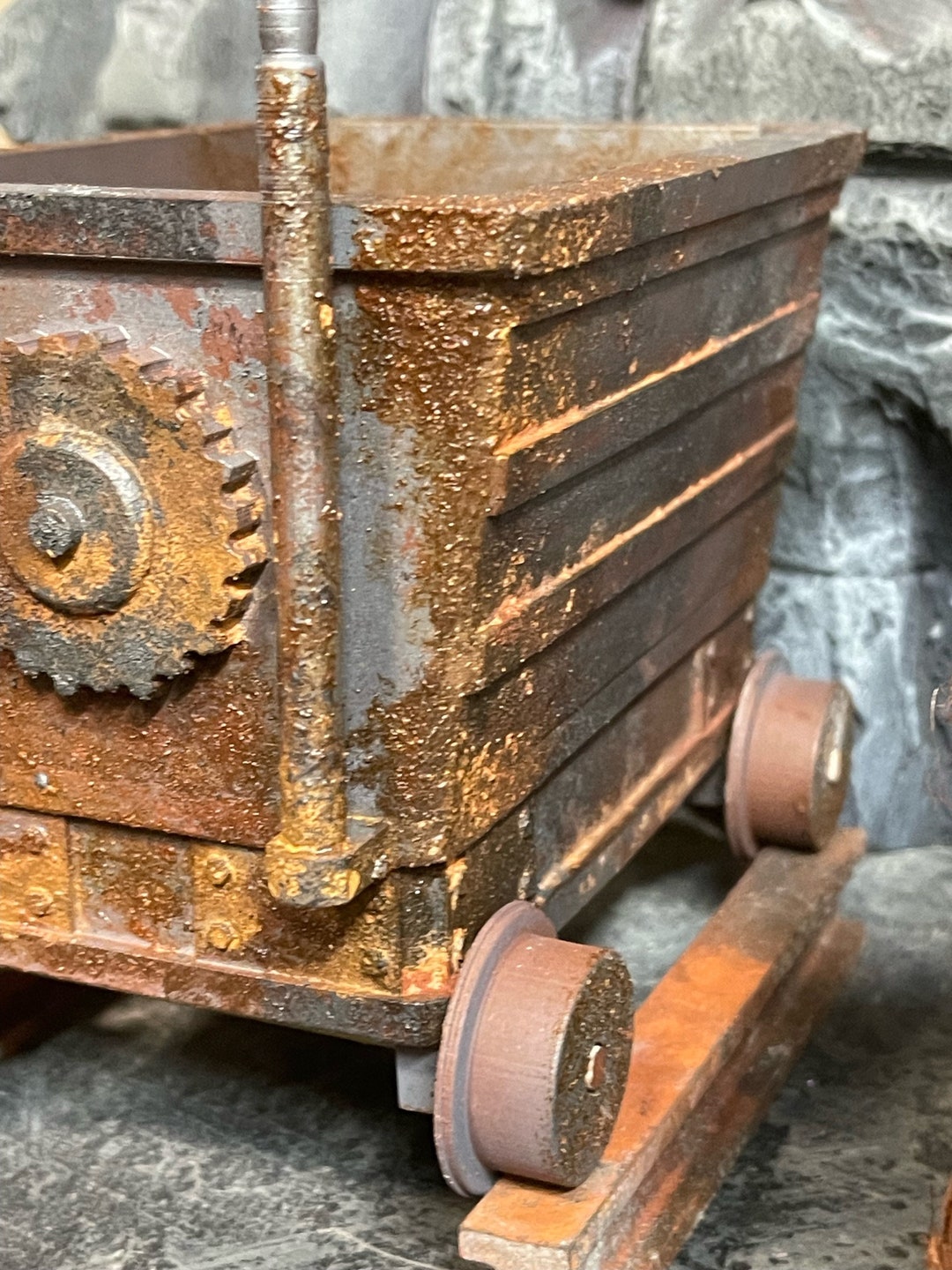 1:12 Scale Mine Cart Miner's With Rail. Rusted Free Rolling Mining Cart ...