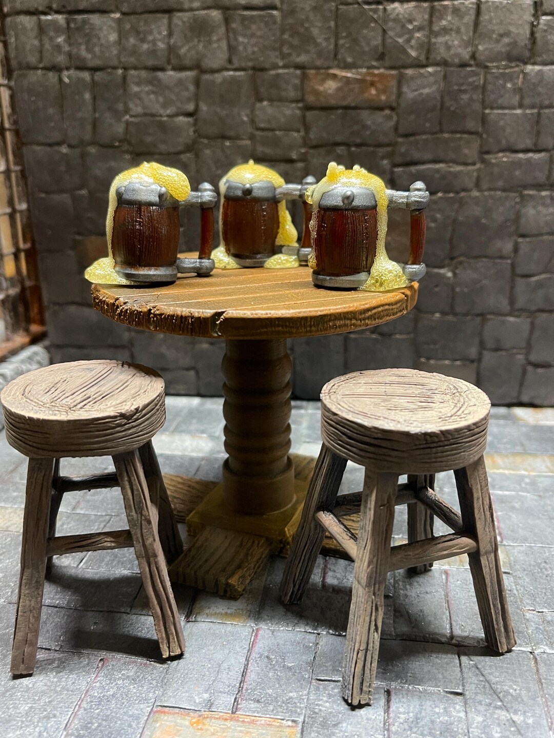 Replica Miniature Tavern Style Medieval Wooden Pub Table Stool Set ...
