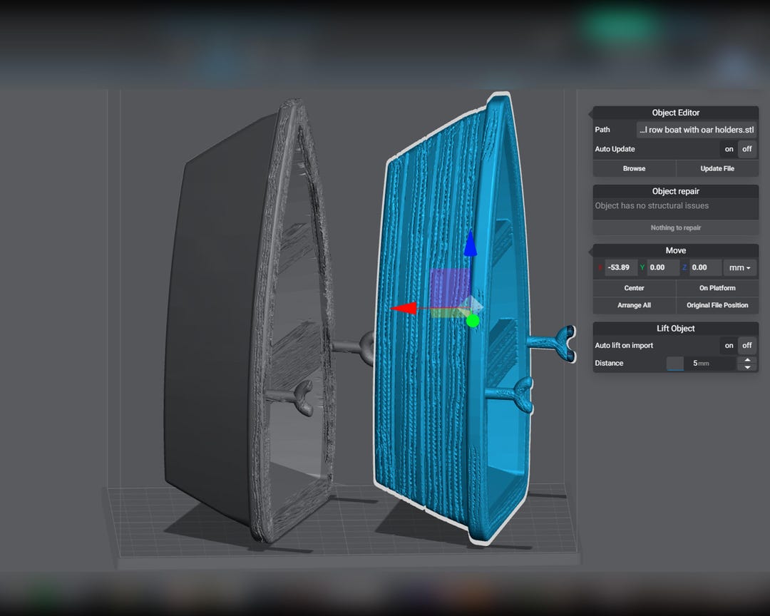 Digital STL File Row Boat 3 Piece Set With Paddles Wood Grained and ...