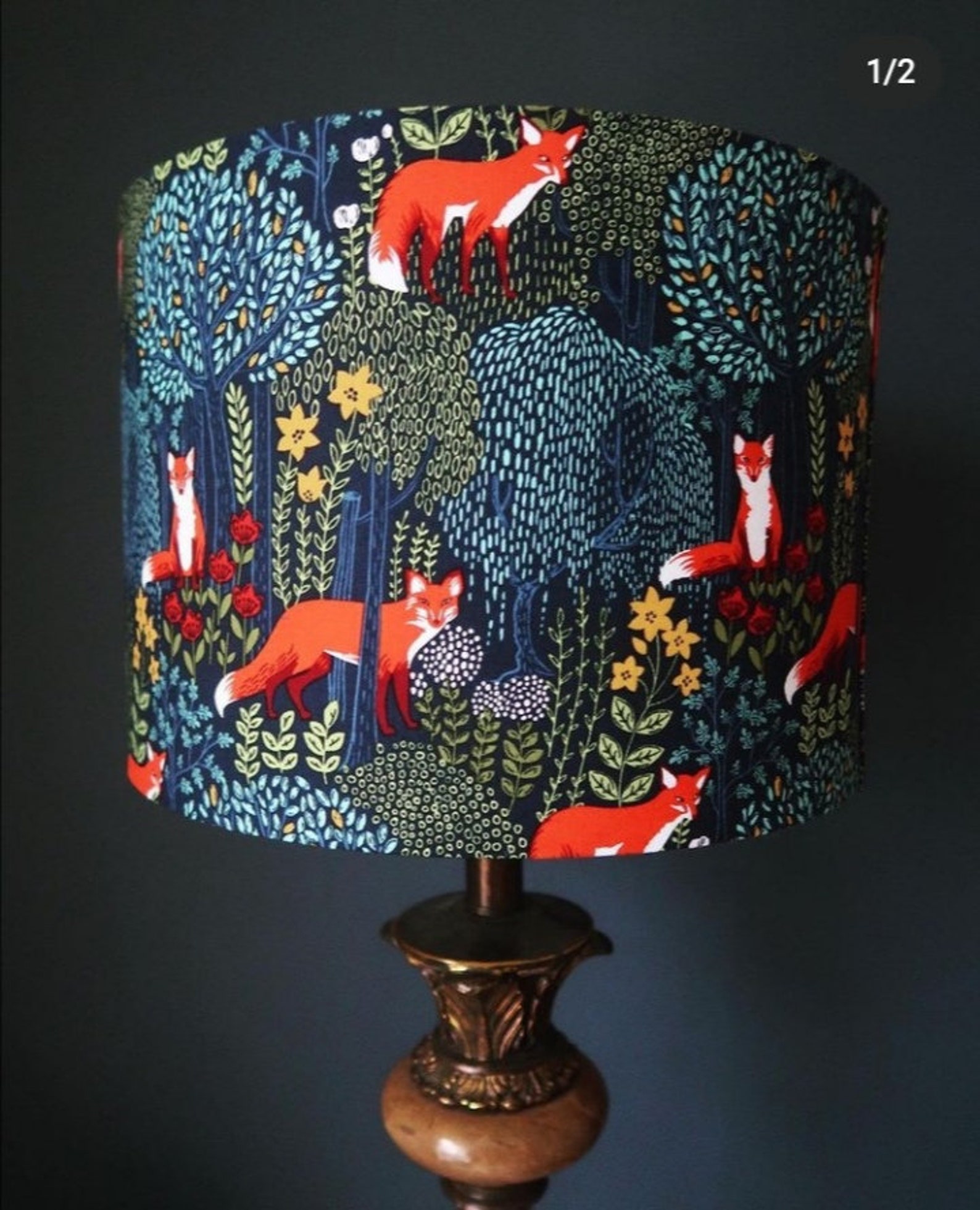 Fox in the Woods Vibrant Red Foxes Drum Lamp Shade. 30cm or 20cm ...
