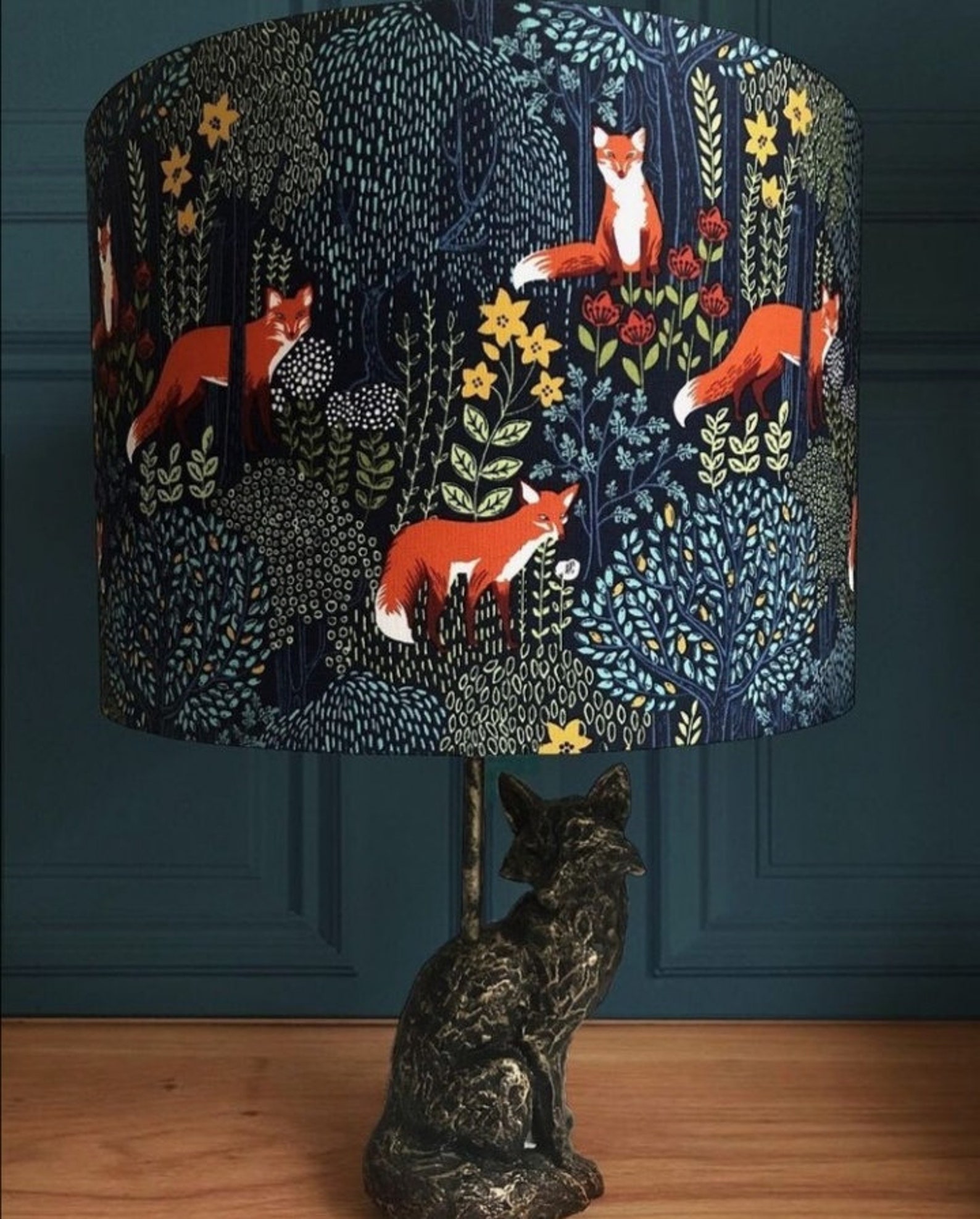 Fox in the Woods Vibrant Red Foxes Drum Lamp Shade. 30cm or 20cm ...
