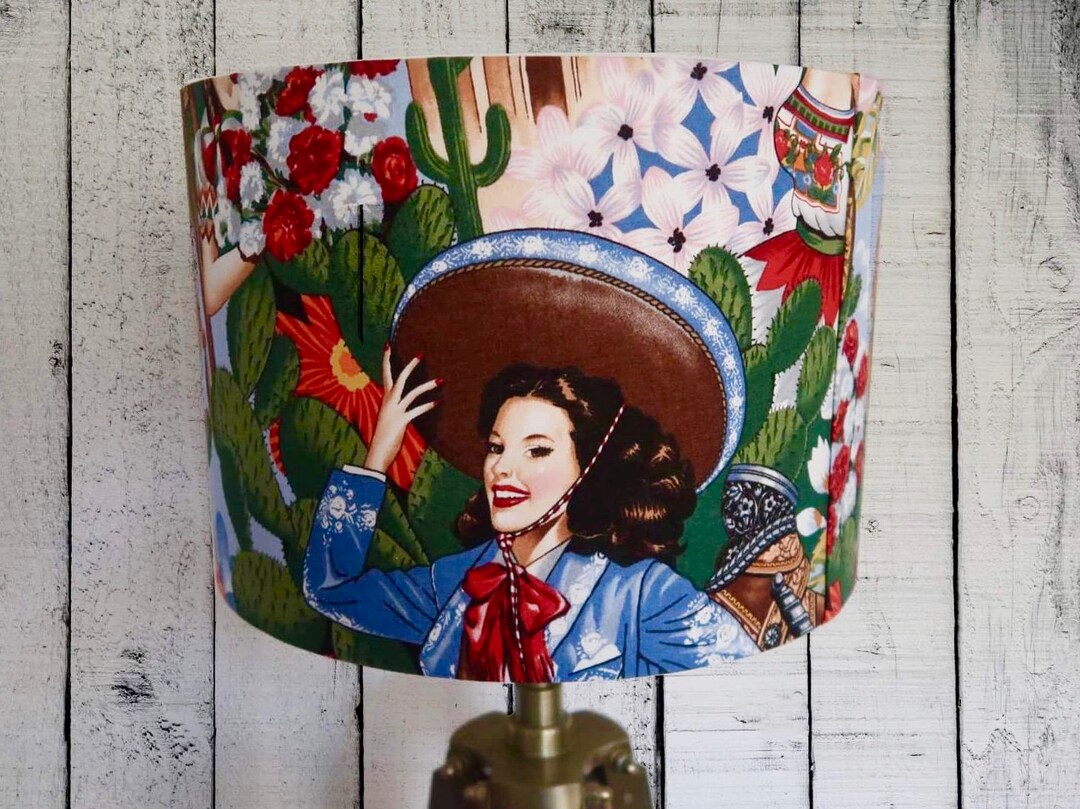 Retro Pin-up Drum Lamp Shade. 30cm or 20cm Diameter by 21cm Height With ...