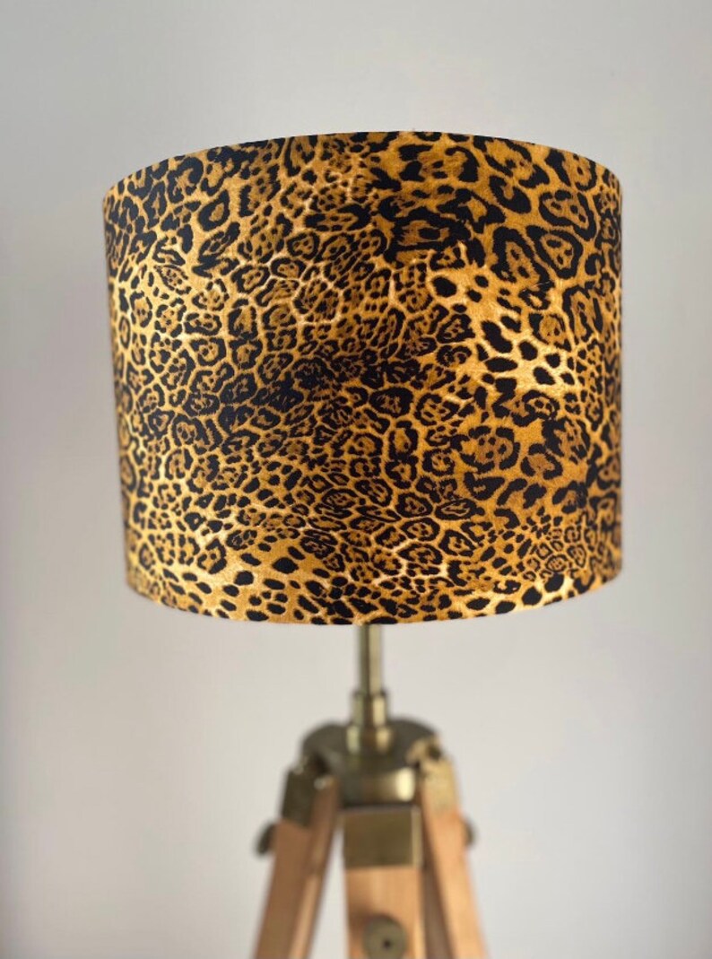 Leopard Print Fabric Drum Lamp Shade. 30cm or 20cm Diameter X 21cm or ...