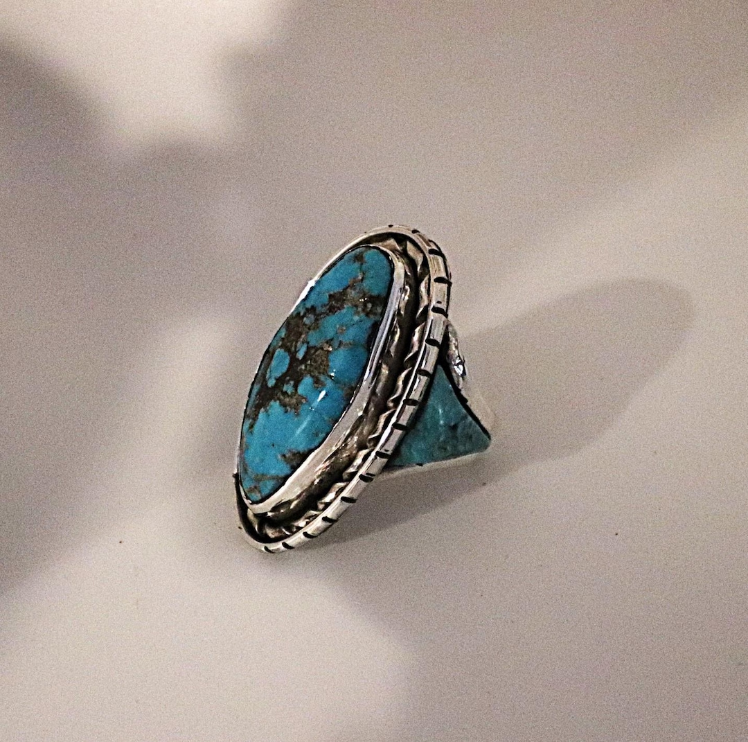 LARGE Turquoise and Silver Statement Ring. Massive Turquoise Stone is ...