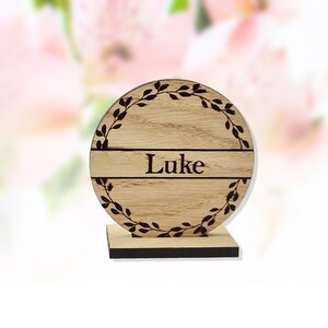 Personalised Wooden Wedding Place Settings, Wooden Oak, Names on Stand ...