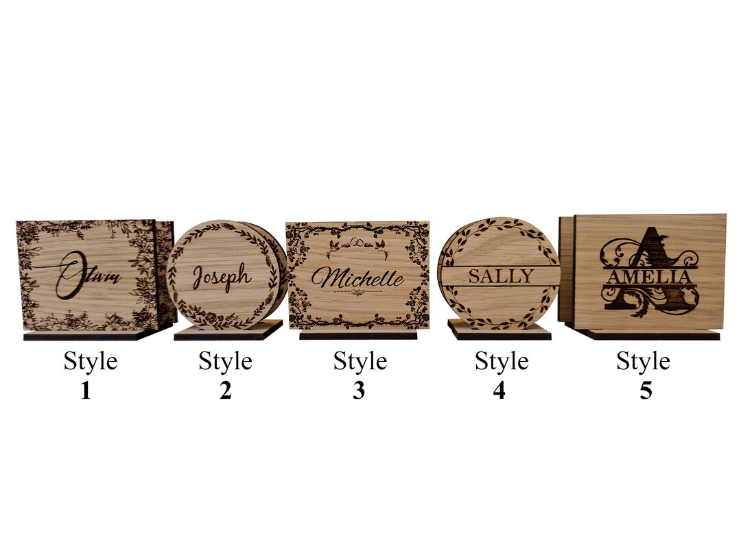 Personalised Wooden Wedding Place Settings, Wooden Oak, Names on Stand ...