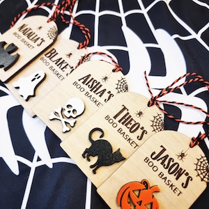 Personalised Boo Basket Tag, Wooden Halloween Gift, Spooky Gift Tag ...