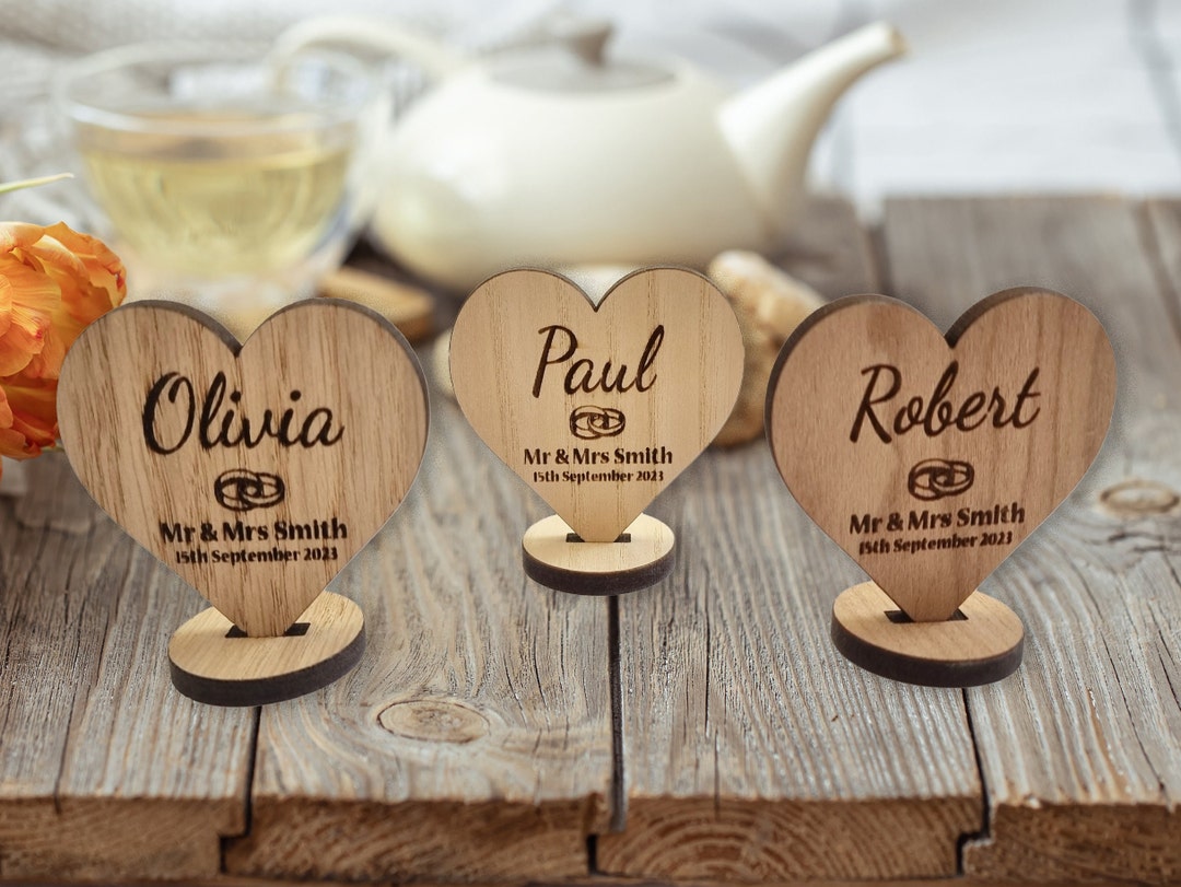 Personalised Wooden Wedding Place Names, Heart Shaped Place Names ...