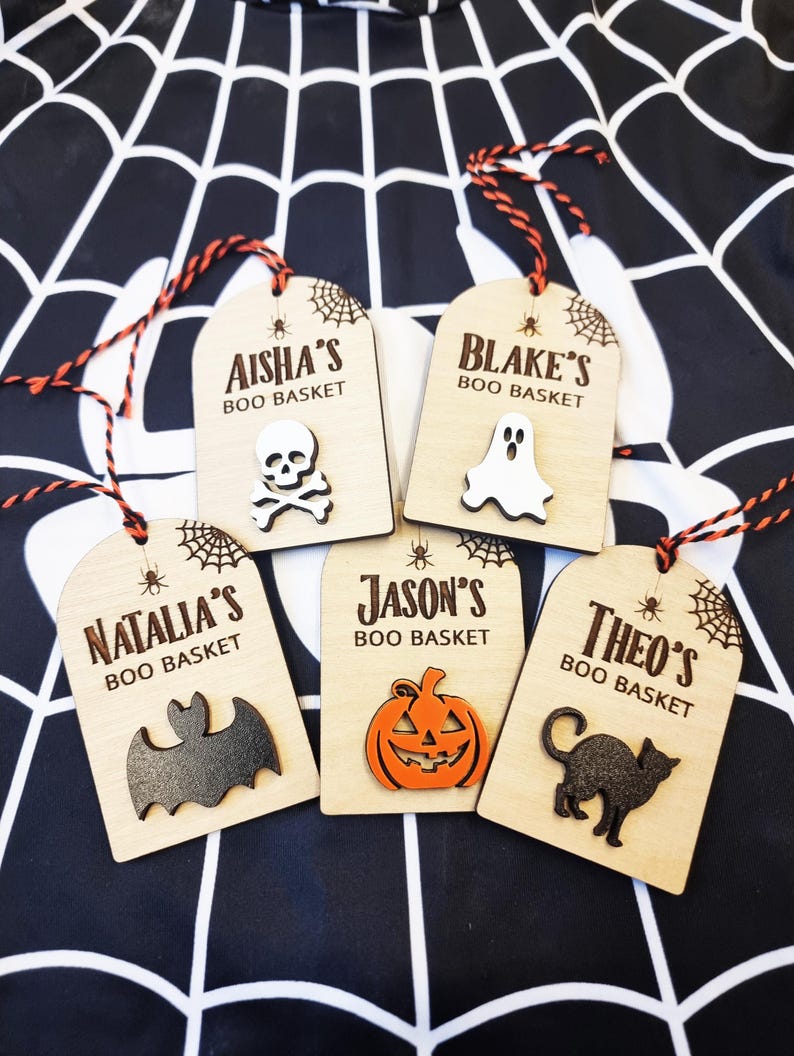 Personalised Boo Basket Tag, Wooden Halloween Gift, Spooky Gift Tag ...