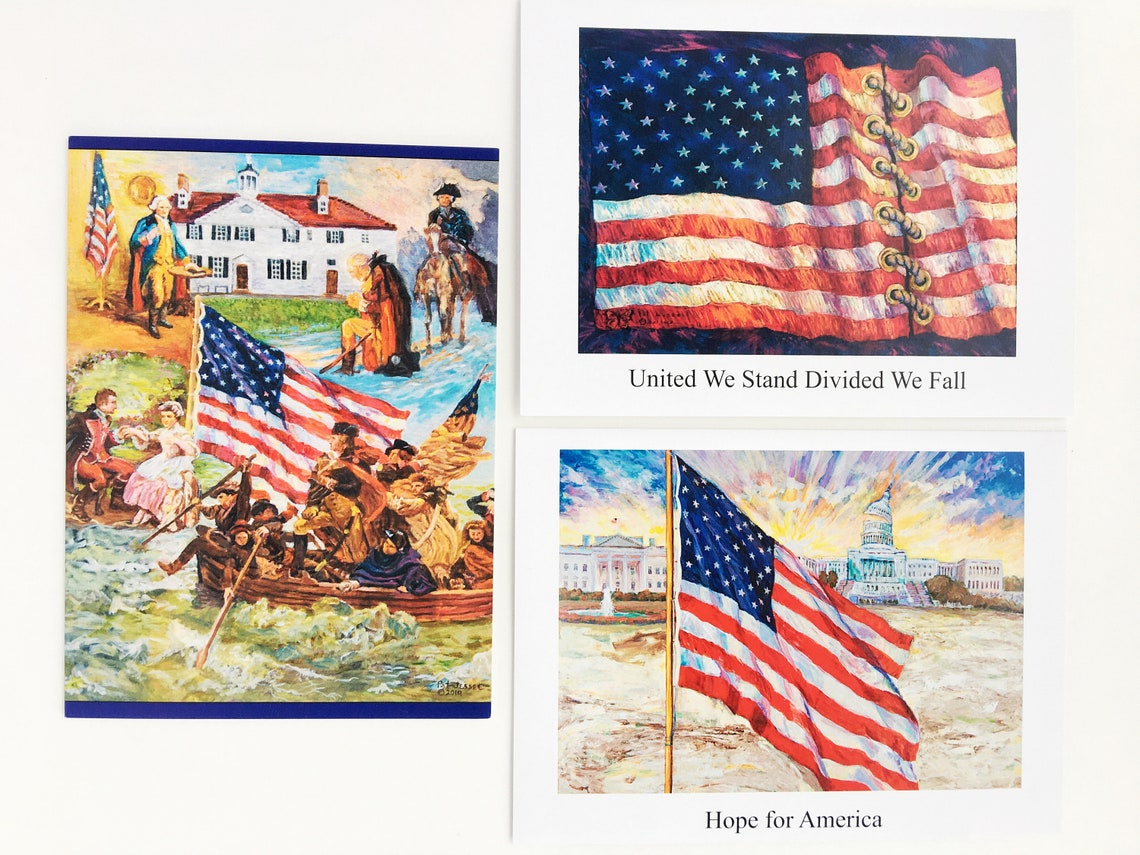 Set of 3 Patriotic Note Cards With Envelopes | USA Flags 5.5 X 7.5 ...