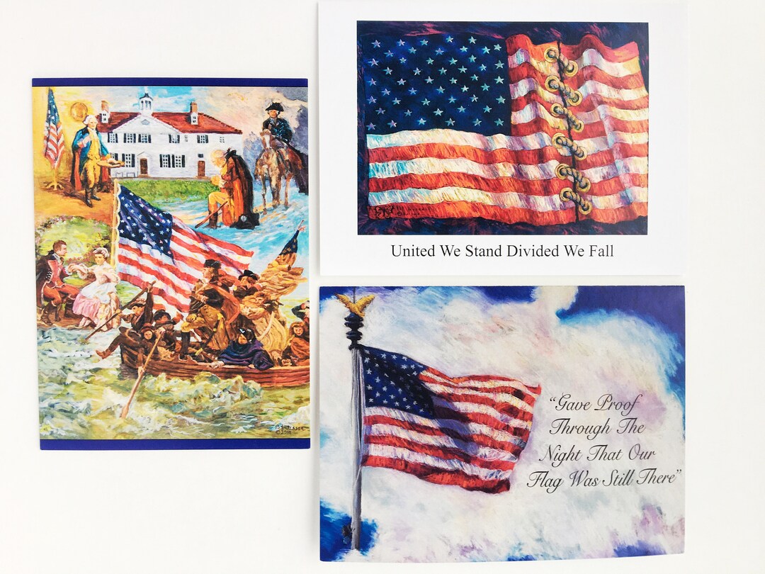 Set of 3 American Flag Note Cards With Envelopes | 5.5 X 7.5 Blank ...