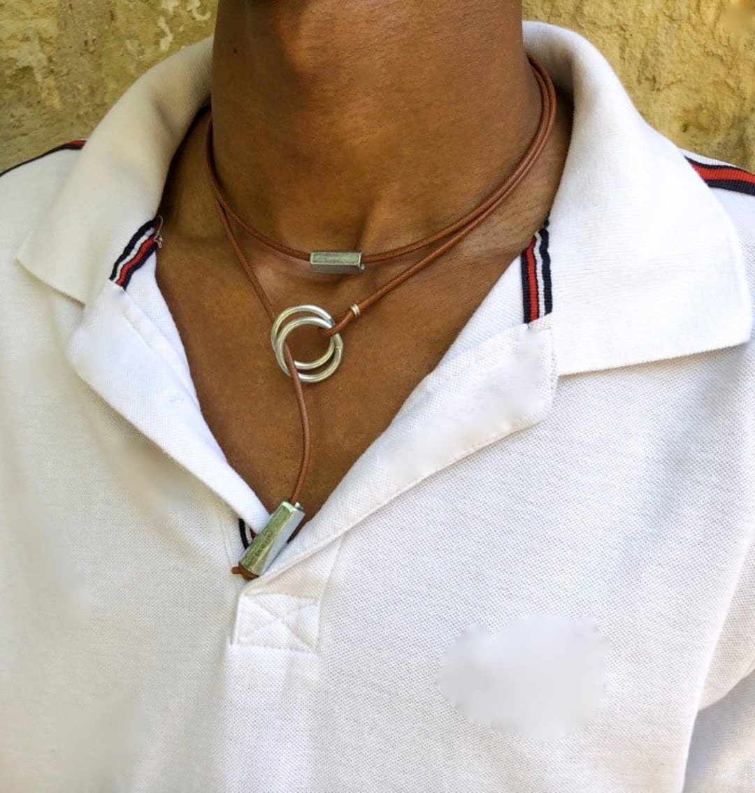 Necklace for Men. Leather Choker for Him, Modern and Original Choker ...
