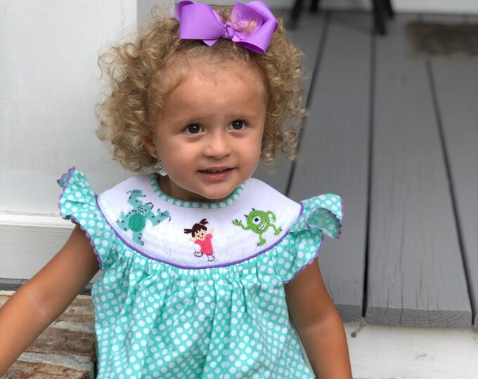 Disney Inspired Monsters, Inc Girl's Smocked Bubble Outfit - Etsy