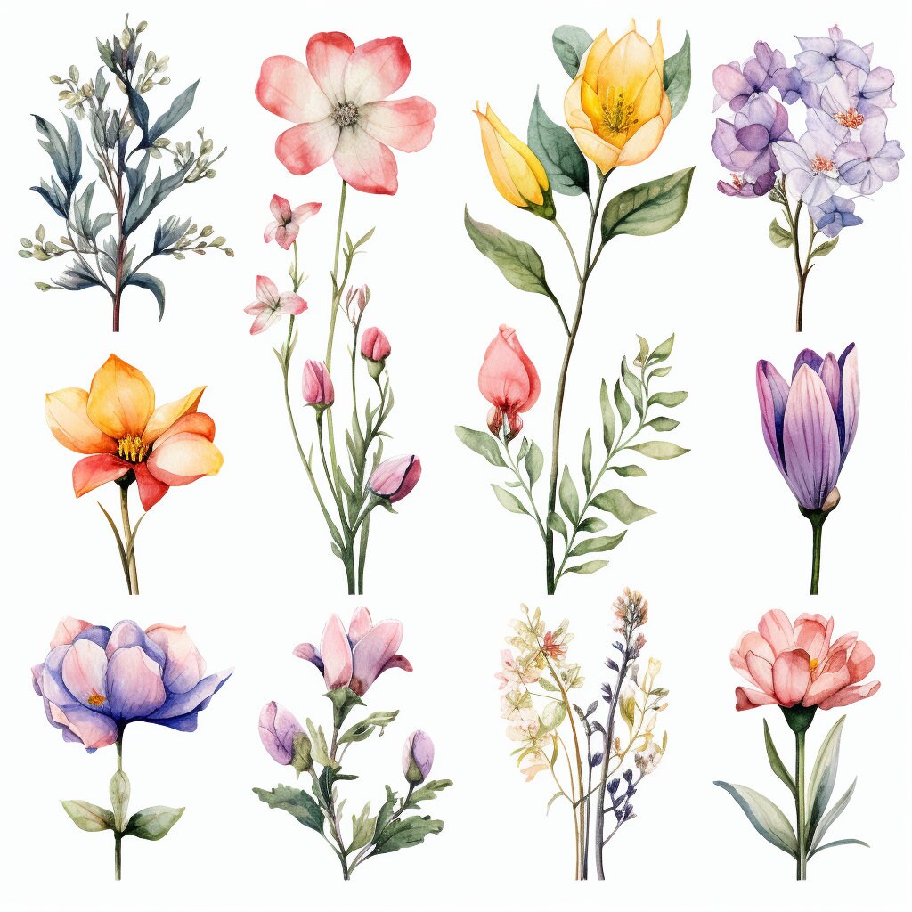 Blooming Flowers Clipart - Colorful Spring Floral Graphics - Digital ...
