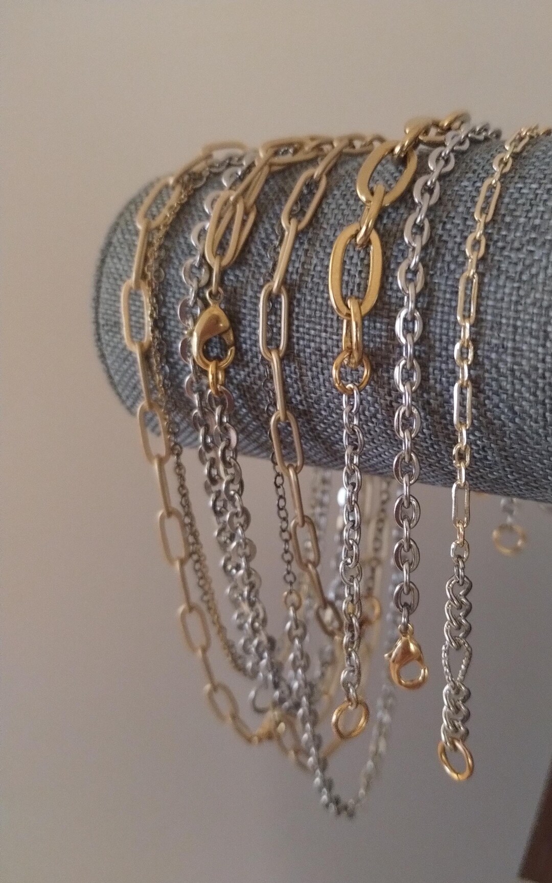 Mixed Metal Chains and Link Bracelets Layering Jewelry Gold and Silver ...
